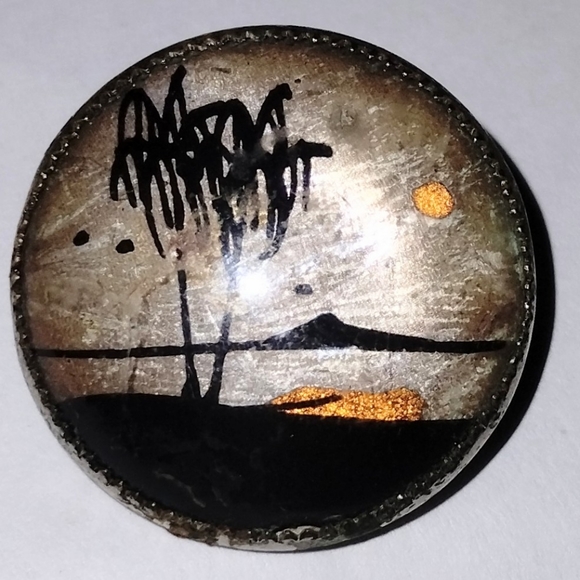 Vintage | Jewelry | Antique Reverse Painted Beach Scenecelluloid Silver ...